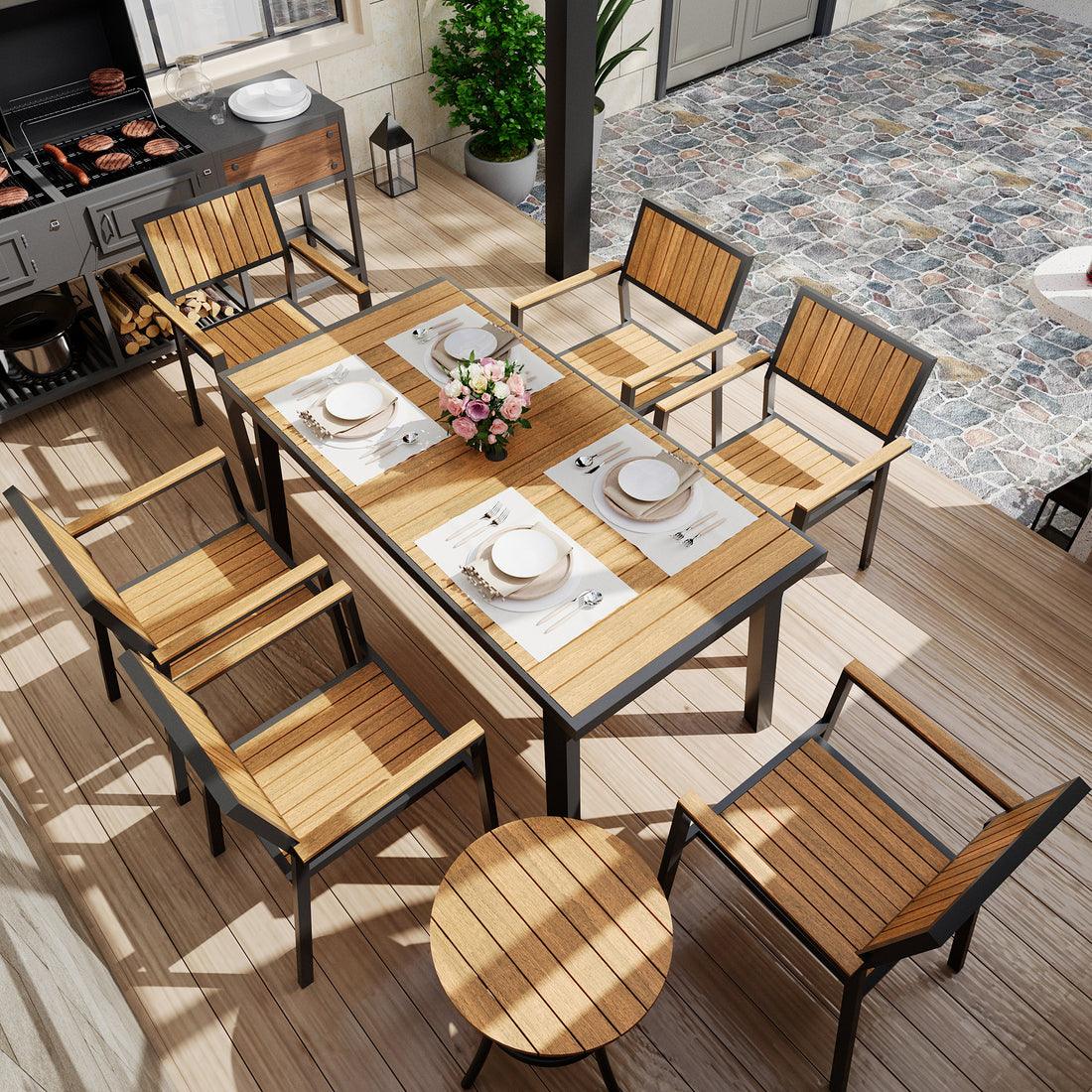 Aluminum and Plastic-Wood Outdoor Dining Table Set (8 Pieces) Assembly ...